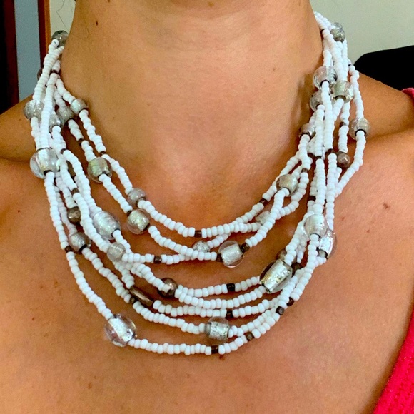 Express | Jewelry | White And Silver Layered Bead Necklace From Express ...